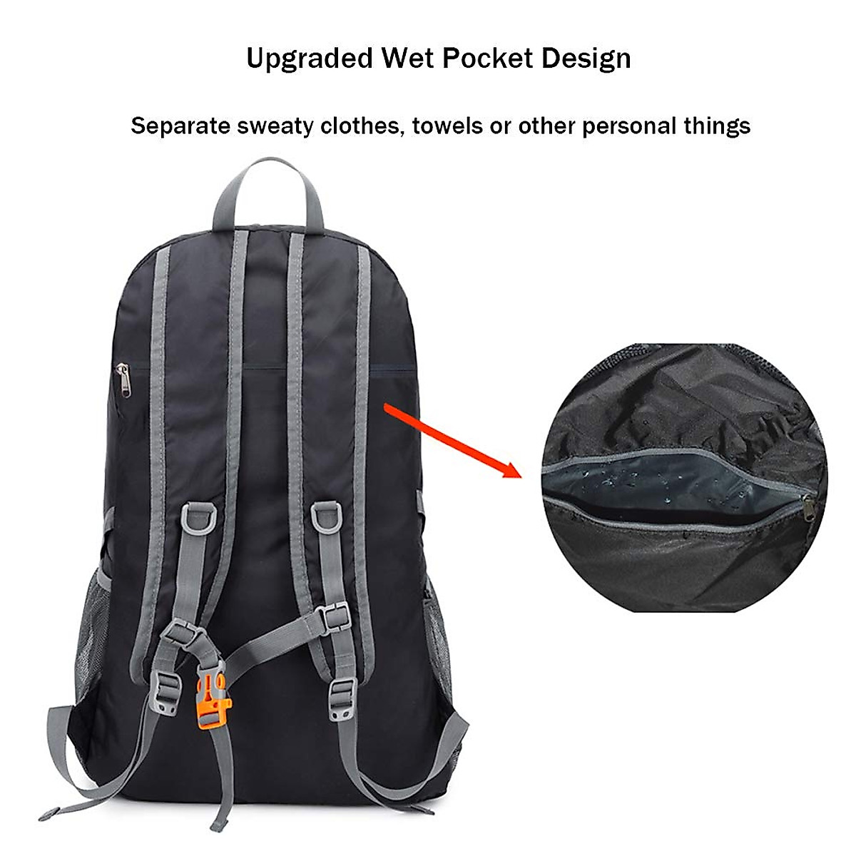 HOOYEE 40L Lightweight Foldable Water-Resistant Ripstop Nylon Hiking Backpack Daypack (Black)