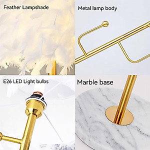 Kardleen White Feather Floor lamp Unique Hanger Floor lamp with Coat Hook Standing lamp Luxury Gold for Bedroom Decorative Tall lamp Naturally Feather lamp