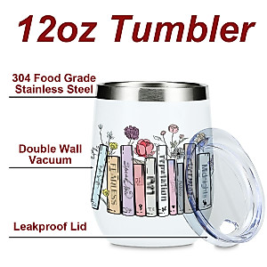 Inspired Tumbler Book Decor Book Lovers Gifts Bookish Coffee Mug Music Lover Gift for Women Mom Girls Sister Friendship Birthday Christmas 12 oz Wine Tumbler Stainless Steel Coffee Thermos with Lid