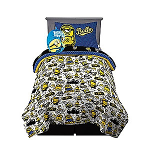 Franco Minions: The Rise of Gru, Kids Bedding Soft Comforter with Sheets and Cuddle Pillow Bedroom Set, 5 Piece Twin Size