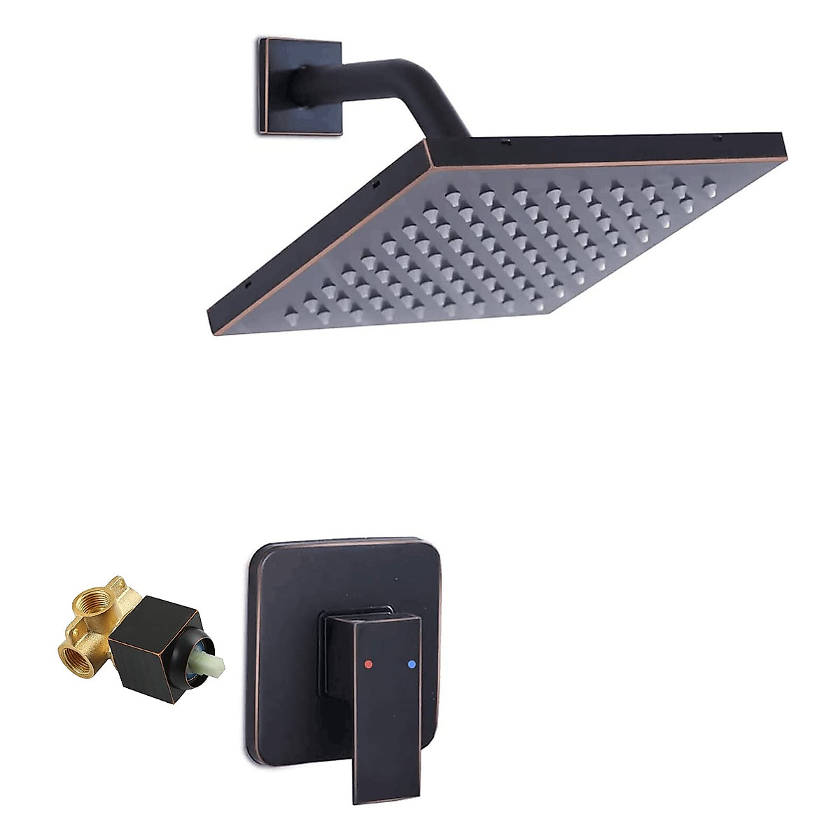 Oil Rubbed Bronze Shower Faucet GGStudy Single Function Shower Trim Kit with Rough-in Valve Shower Set Bath Rainfall Shower Faucet System 8inch Square Stainless Steel Metal Shower Head