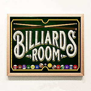 "Billiards Room" -Vintage Pool Room Sign - 14 x 11" Rustic Game Room Wall Art Print -Ready to Frame. Home-Play Room-Bar-Shop-Man Cave Decor. Great Gift for All Pool Sharks! Printed on Photo Paper.