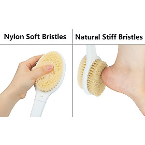 Arswin Shower Brush with Soft and Stiff Bristles,Back Scrubber 20.5" Extra Long Anti-Slip Handle Dual-Sided Bath Brush Body Exfoliator for Wet or Dry Brushing