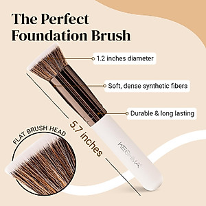 Foundation Brush Flat Top Kabuki By Keshima - Premium Foundation Brush for Liquid Makeup, Cream, and Powder - Buffing, Blending, and Face Brush (Regular Size, White)