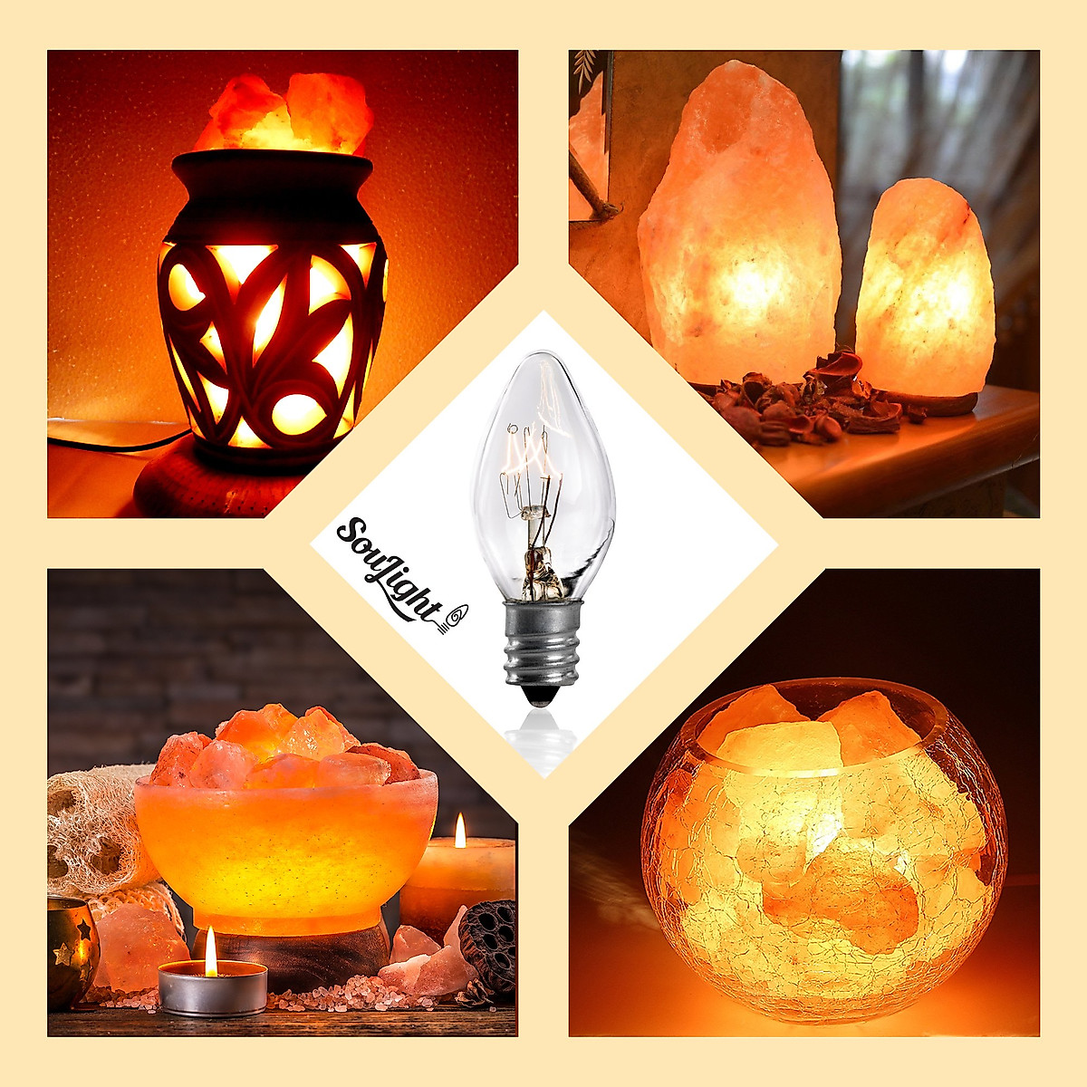 Salt Rock Lamp Bulb 15 Watt Replacement Bulbs for Himalayan Salt Lamps & Baskets, Chandeliers, Candle & Wax Warmers, Night Lights. E12 Socket, C7, Warm White – 8 Pack