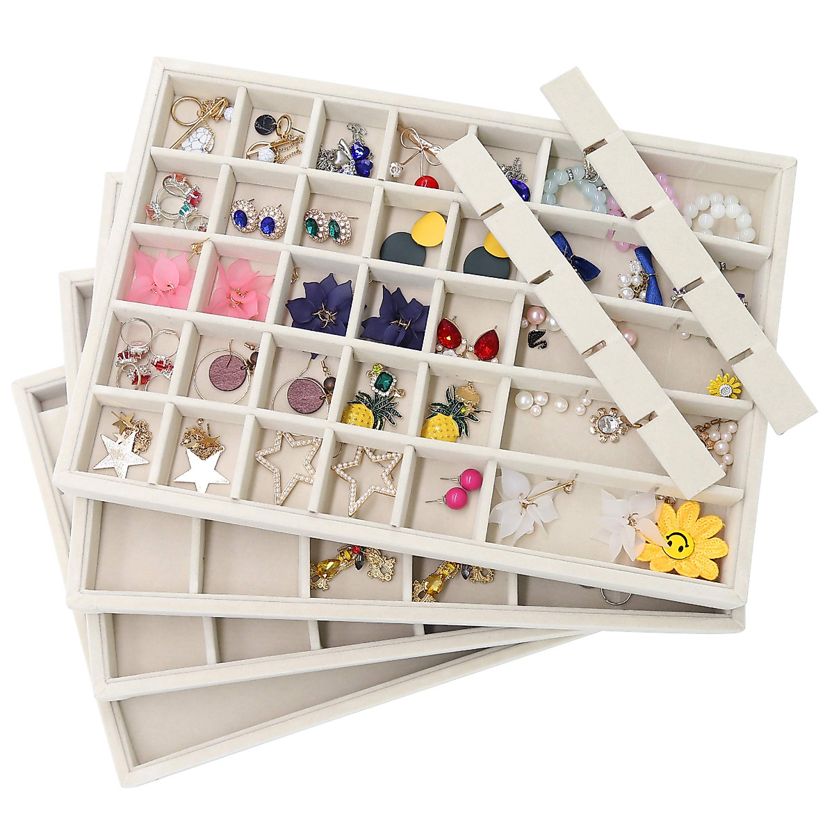 Stratalife Earring Organizer Stackable Jewelry Tray Drawer Organizer Removable Display Tray Organizer for Jewelry Necklace Earring Drawer Insert (40 Grid)