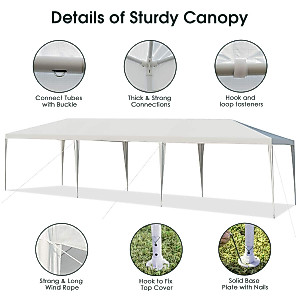 Tangkula 10 x 30 Feet Outdoor Canopy Tent, Wedding Party Tent with 16 Stakes & 8 Wind Ropes, Yard Enclosed White Tent for Events, Parties, Backyard