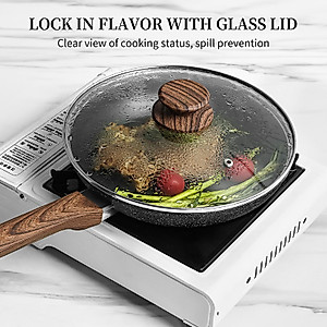 Frying Pan Set With Lids, Non Stick Pans Set Of 3, Nonstick Skillet Pans Set Egg Omelette Pans W/Lid, Non Toxic Cooking Kitchen Pan Set Induction Skillets, PFOA Free, Black