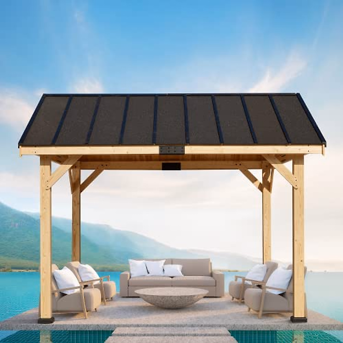 Erinnyees 12' x 11' Solid Spruce Wood Hardtop Gazebo with Waterproof Asphalt Roof for Lawn, Garden, Deck, Patio