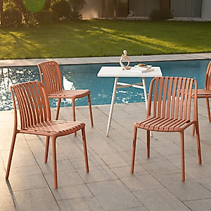 Werph Modern Outdoor Dining Chairs Set of 2, All-Weather Resin Stackable Chairs, Patio Dining Chairs with High Back, Kitchen, Restaurant,Orange