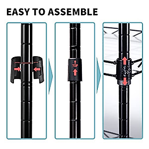 azamine 6-Tier Storage Shelves, Metal Storage Rack Adjustable Shelving Unit with 4 Hooks for Pantry Laundry Bathroom Kitchen Closet (21L x 11W x 70H, Black)