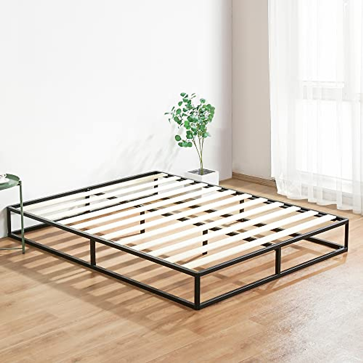 Olee Sleep 9 Inch Modern Metal Platform Bed Frame/Wooden Slats/Mattress Foundation/Wood Slat Support/No Box Spring Needed, Full, Black