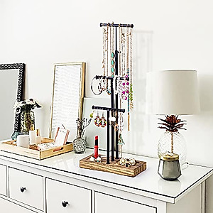 Love-KANKEI Jewelry Organizer Stand Metal & Wood Base and Large Storage Necklaces Bracelets Earrings Holder Organizer Black and Carbonized Black