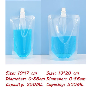 HOUSON 50PCS 16oz Plastic Flasks, Concealable and Reusable BPA-Free Drink Pouches Leak Proof Food Grade For Concerts, Events Sports Travel (500ML + 1 Funnel)