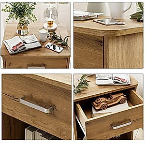 FOTOSOK Nightstand, 2-Tier Side Table with Drawer and Storage Shelf, Bedside Table End Table, Modern Night Stand for Bedroom, Living Room, Home Office, Wooden Grain