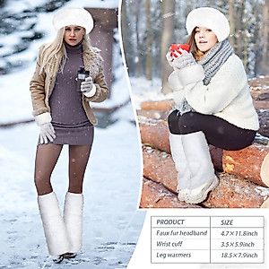 SATINIOR 3 Pieces Faux Fur Headband Set Ear Warmer Headwrap Furry Wrist Cuff Leg Warmers Boot Cuff Winter Accessories for Women Girls (White)