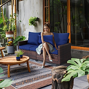 EortheX Patio Furniture Set, 3-Seat Outdoor Patio Couch Furniture Patio Wicker Sofa, All Weather Rattan Wicker Porch Furniture Anti-Slip Cushion