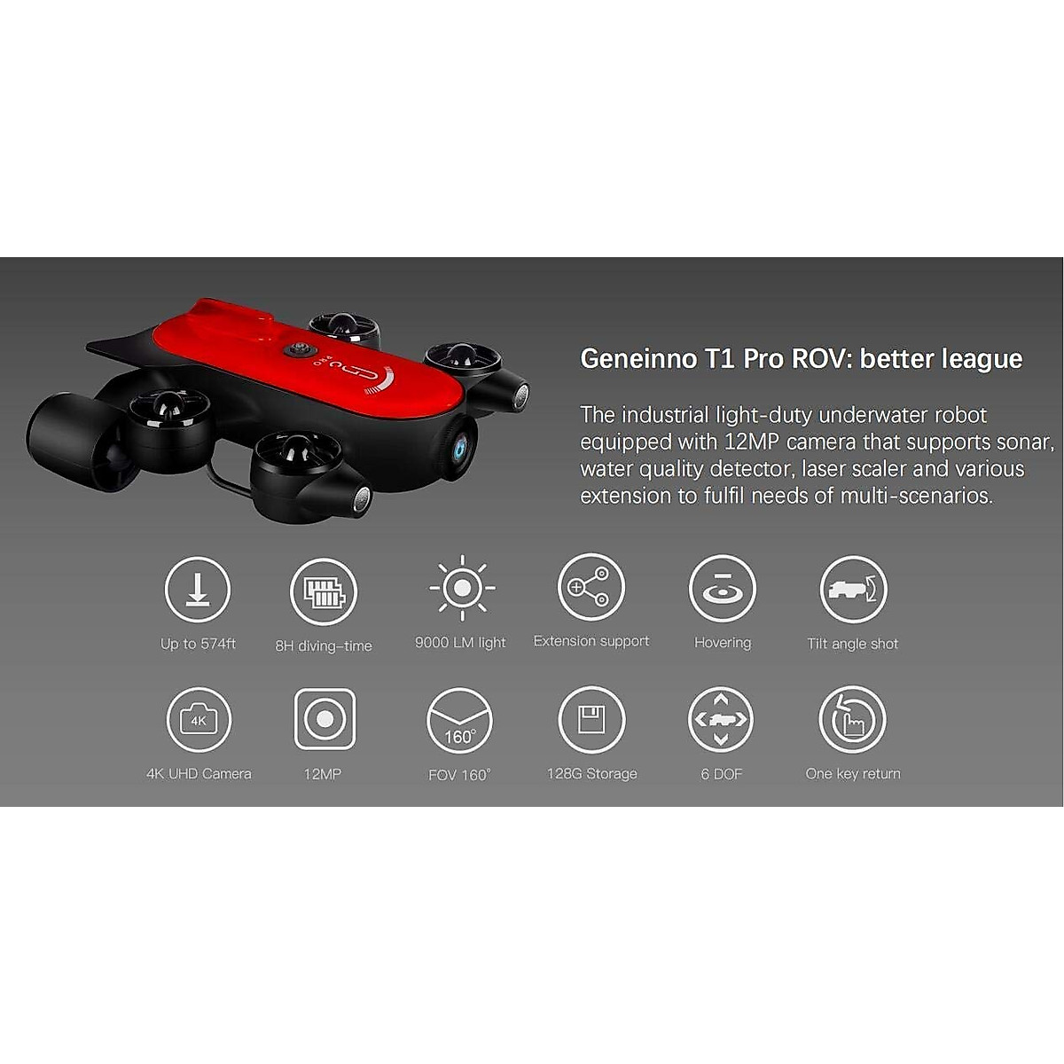 200M Underwater Drone ROV Robot with 4K UHD Action Camera Remote Control Shooting Under Water Camera Unmanned Submarine for Diving Fishing (150m)