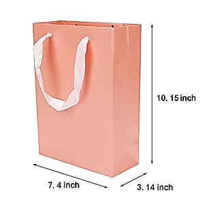 Dasofine Pink Gift Bags, 12pcs Pink Paper Bags, 7.4'' × 3.14'' × 10.15'' Pink Gift Bags with Handles, Gift Bags Bulk for Shopping, Party, Wedding