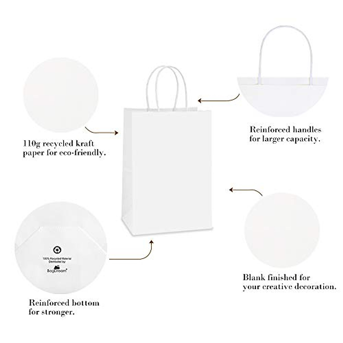 BagDream Kraft Gift Paper Bags 25Pcs 5.25x3.75x8 Inches Small Paper Gift Bags White Paper Bags with Handles Paper Shopping Bags Party Favor Bags 100% Recyclable Kraft Paper Bags Sacks