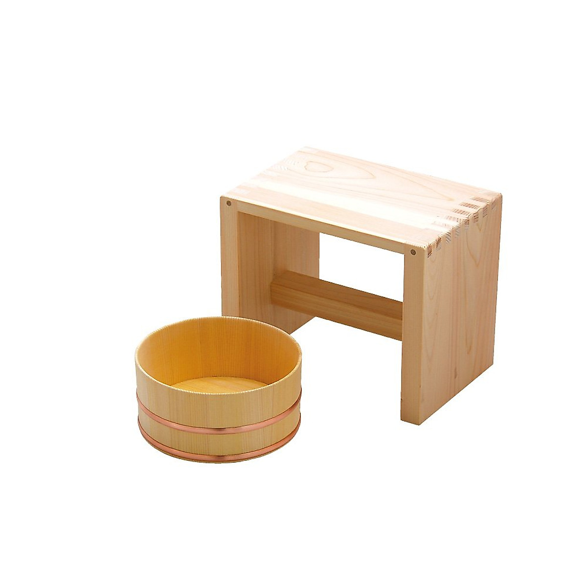 Yamako Half Body Bath & Hot Bath Goods, Natural, Tub: Approx. Diameter 7.1 x Height 3.4 inches (18 x 8.6 cm), Bath Chair: Approx. 10.2 x 6.7 x 8.3 inches (26 x 17 x