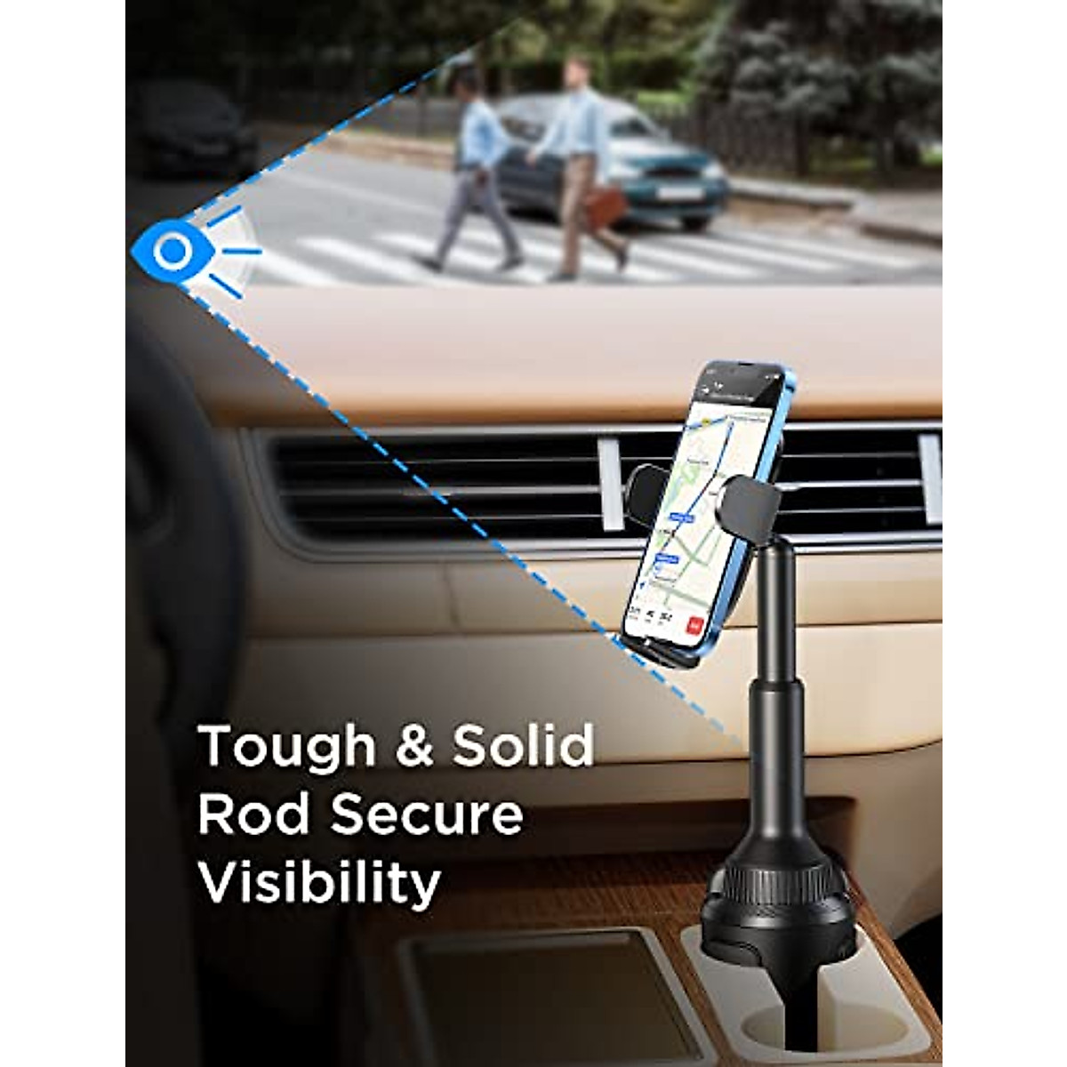 LISEN Cup Holder Phone Mount Holder No Shaking Cup Phone Holder for Car Rock Solid Car Phone Holder Mount for Cars, Trucks, SUVs etc, Compatible with iPhone 14 13 Plus Pro Max Samsung All 4-7'' Phones