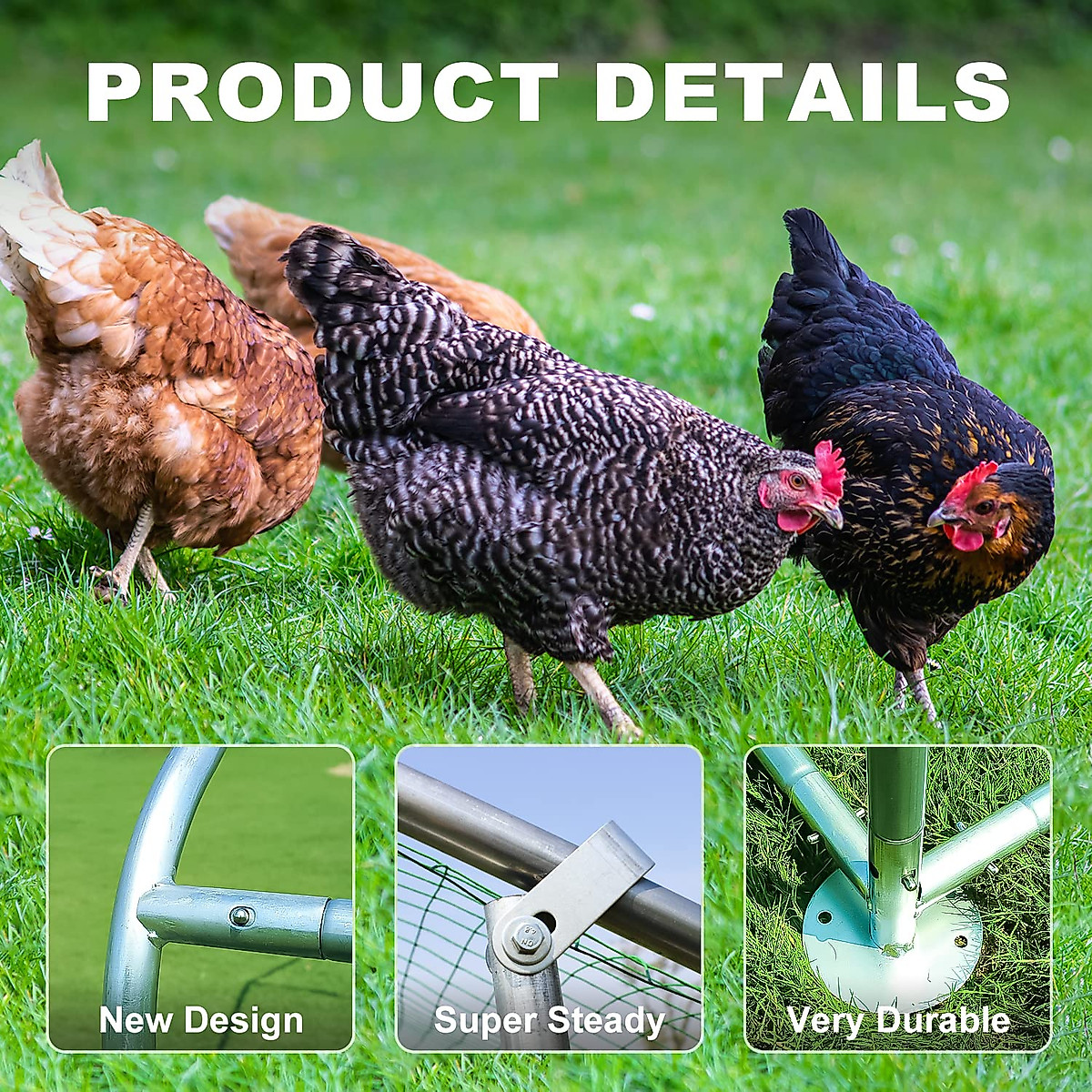 Chicken Coop Large Metal Chicken House/Pen for 6/10 Chickens Poultry Cage with Waterproof Cover for Rabbits Duck Walk-in Chicken Run for Yard Outdoor