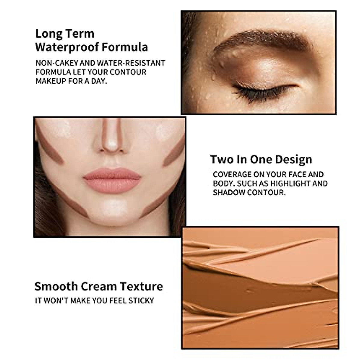 FREEORR 8 Colors Highlight Contour Stick, 2 in 1 Body Makeup Shding Stick, Face Highlighters Sticks,4 Packs Contouring Highlighting Foundation Shadow Cream Pen