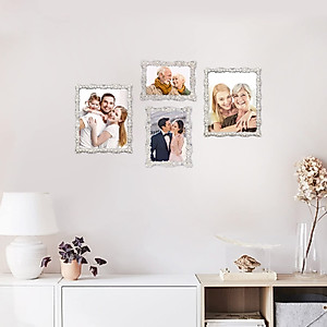 4x6 Pearl Picture Frame with Crystal for Wedding, Silver Plated with High Definition Glass Photo Frames with Rhinestones Horizontal and Vertical Decor Tabletop Display (Real Glass)