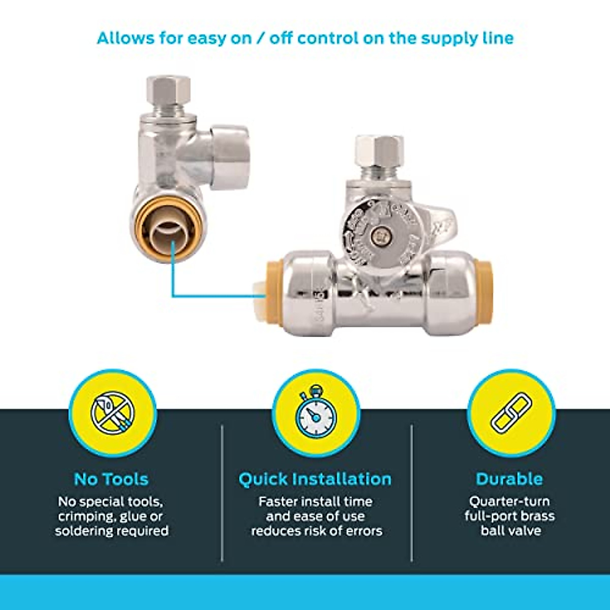 SharkBite 1/2 x 1/2 x 1/4 Inch Compression Tee Stop Valve, Push to Connect Brass Plumbing Fitting, PEX Pipe, Copper, CPVC, PE-RT, HDPE, 24983A