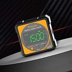 TOOLIOM Digital Angle Finder with Dual Electronic Laser 4-side Strong Magnetic Angle Gauge Rechargeable Digital Level Tool with Type-C Charging Port for Woodworking and Building