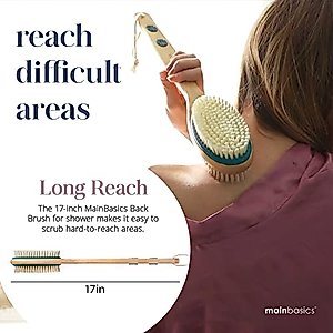 MainBasics Back Scrubber for Shower Long Handle Back Brush Dual-Sided with Exfoliating and Soft Bristles