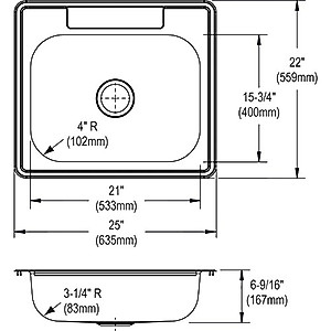 Dayton D125221 Single Bowl Drop-in Stainless Steel Sink 25 x 22 x 6.5625"