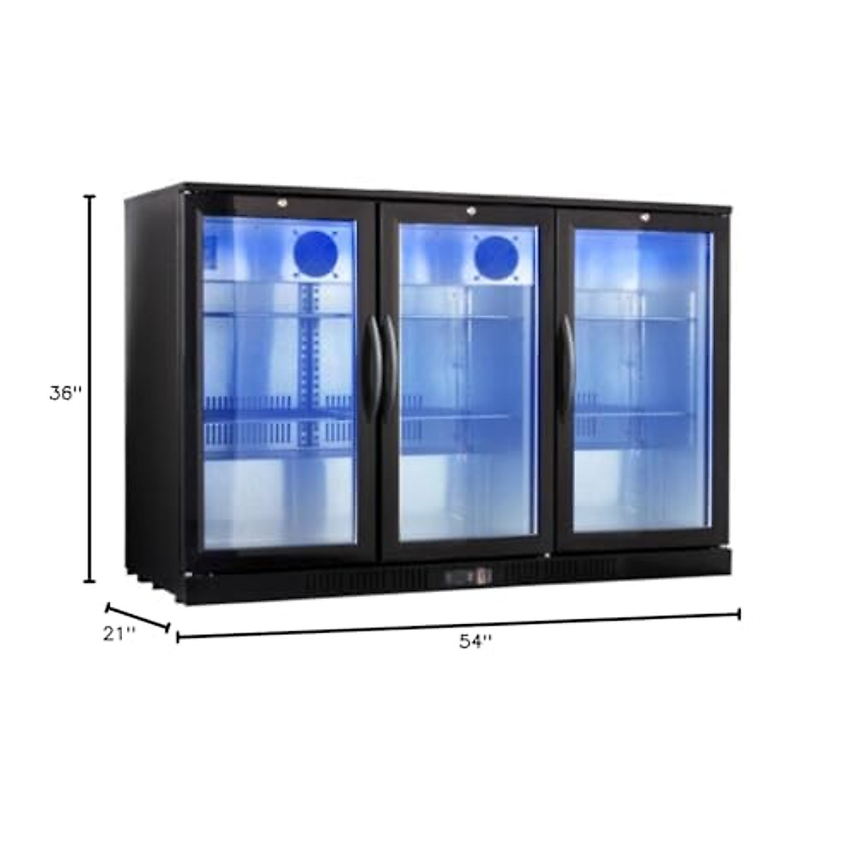 New Procool Refrigeration 3-door Glass Front Back Bar Beverage Cooler with Blue LED; 54" Wide