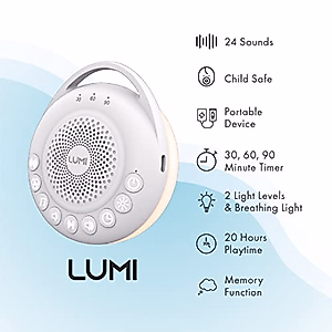 LUMI | Portable White Noise Machine | Baby Sleep Aid with 26 Sounds | White Noise Baby | 3 Lighting Modes | Memory Function | 30, 60, 90 Minute Timer | Sleep Aid for Adults, Children & Babies…