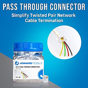 Jonard Tools RJ11-100 CAT3 RJ11 Pass-Through Connectors for Telephone Cables (Pack of 100)