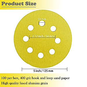 Sackorange 100 Pcs 5-Inch 8-Hole 400 Grits Dustless Hook-and-Loop Sanding Disc Sander Round Sandpaper for Woodworking or Automotive (400 Grits,Pack of 100)