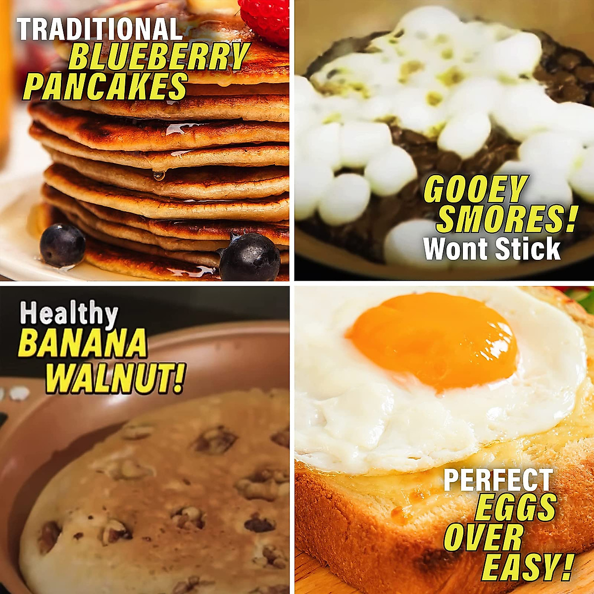 Fonzci Frying Pan Non-Stick, Easy-To-Clean, Double-Sided Flips Design Double Sided Frying Pan Pancake Pan Household Kitchen Cookware