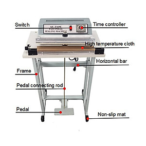 INTBUYING 110V Foot-pedal Sealing Machine with cutter Foot-pedal Sealer 3mm/0.6mm Sealing Width Fast Sealing Machine for Plastic Bag