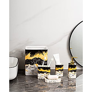 Marble Accessories Set, Black and White Marble Ceramic Decorative Small Trash Can Wastebasket, Garbage Container Bin for Bathrooms, Powder Rooms, Kitchens, Home Offices