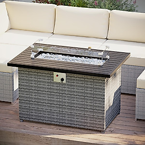 Joyside Rattan Firepit Table - Outdoor CSA-Certified 43 Inch 50000 BTU Propane Fire Pit Table with Windshield Glass & Gas Tank Holder, Auto-Iginition