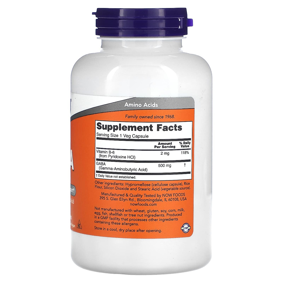 NOW Supplements, GABA (Gamma-Aminobutyric Acid) 500 mg + B-6, Natural Neurotransmitter*, 200 Veg Capsules