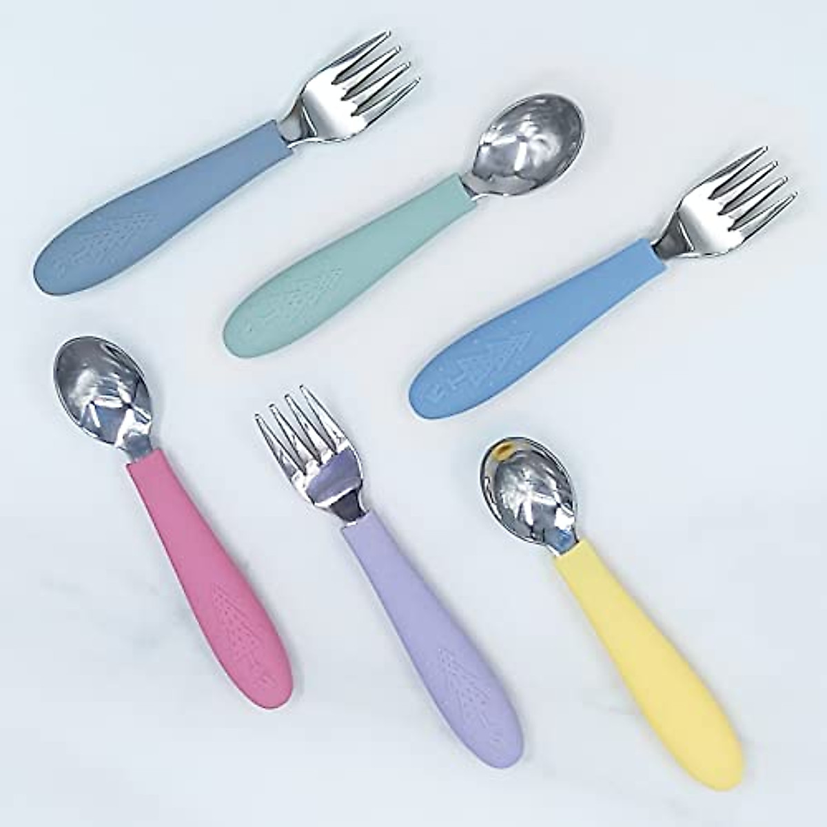 Elk and Friends Kids Silverware with Silicone Handle | Childrens Safe Flatware | Toddler Utensils | Baby Spoons + Forks | Stainless Steel Cutlery