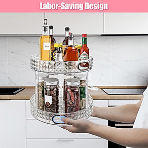 YSQCSJ 360° Rotating Multifunctional Shelf Kitchen Spice Organiser Large Capacity Cosmetic Organiser Transparent Storage Display Box, Fruit Tray, 3 Tiers Removable