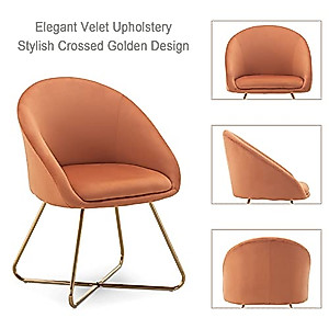 Artechworks Modern Velvet Dinning Chair with Golden Legs, Lounge Chair Set of 2, Accent Armchair for Living Dining Room Bedroom Reception Chair, Caramel