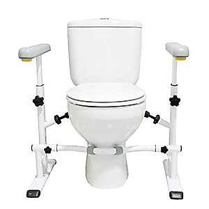 KMINA - Toilet Safety Rails for Elderly (330 lbs), Handicap Toilet Seat with Handles, Adjustable Height and Width Toilet Rails for Seniors, Heavy Duty Toilet Safety Frame with Arms, Easy Installation