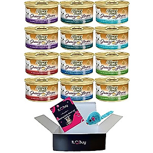 Fancy Feast Gravy Lovers Bundle, 2 Turkey, 2 Ocean Whitefish, 2 Salmon & Sole, 2 Beef, 2 Salmon Feast , & 2 Chicken & Beef. Each can is Total of 12 cans and Mouse Toy., 3 Ounce (Pack of 12)