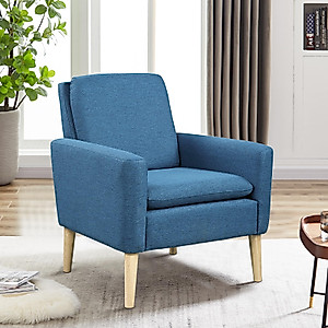 Lohoms Modern Accent Fabric Chair Single Sofa Comfy Upholstered Arm Chair Living Room Furniture Navy Blue