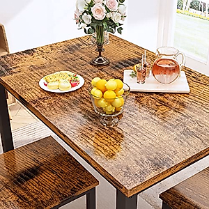 Recaceik 3 Piece Chairs for 2, Modern Wood Room, Small Dining Breakfast Table Set with 2 Stools & Metal Frame for Kitchen, 35 Inch, Brown