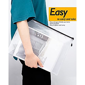 SUNEE Plastic Mesh Zipper Pouch 11x16 in (Black, 12 Packs) Extra Large Zip File Bags for Office Supplies, Cosmetics, Travel Storage, Bills, Accessories, Puzzles & Games Organizing Storage